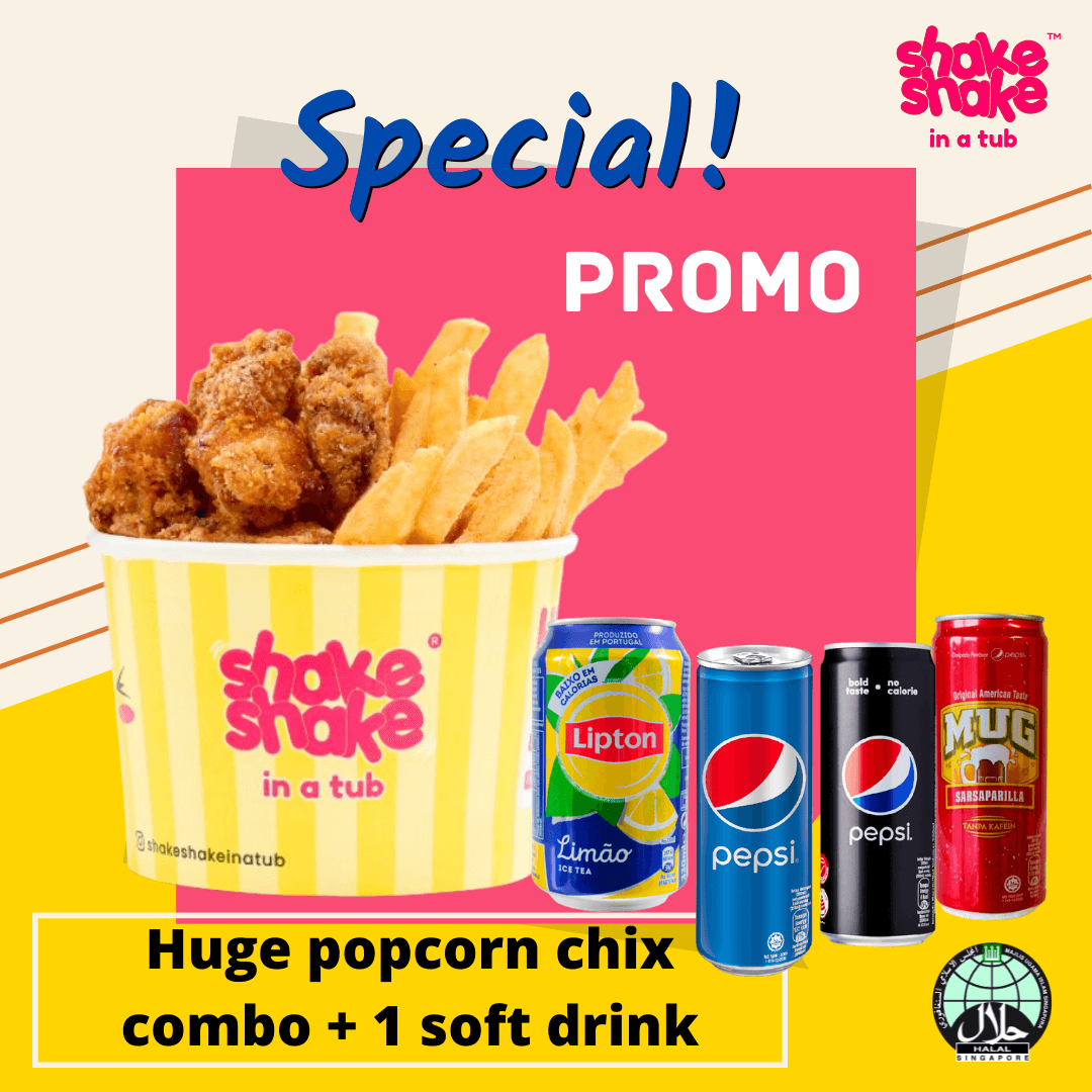 Shake Shake In A Tub: Huge Popcorn Chicken & Fries Combo + Soft Drink ...