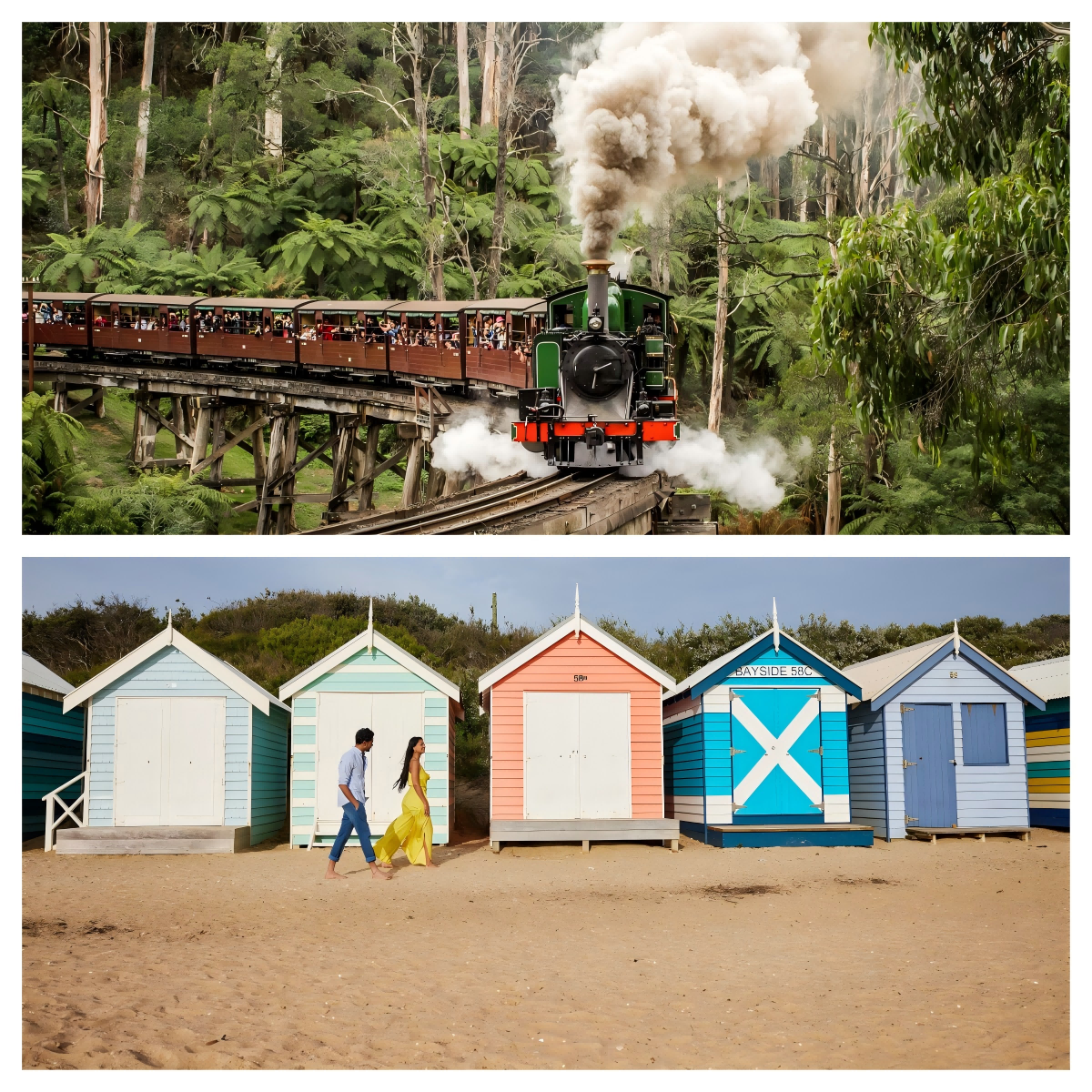 Brighton Rainbow Cottages & Puffing Billy Steam Train Half-Day Tour ...